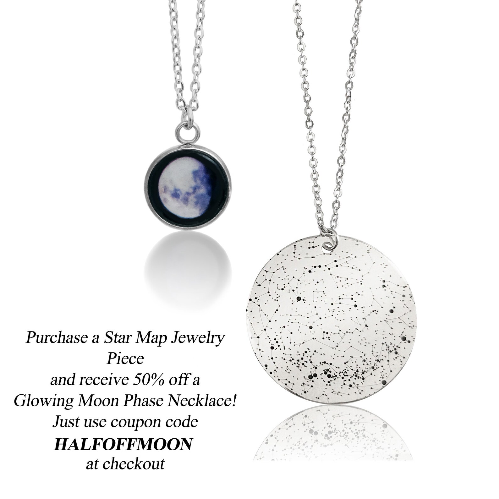 Custom Personalized Star Map Sterling Silver Round Necklace Medium Size ...