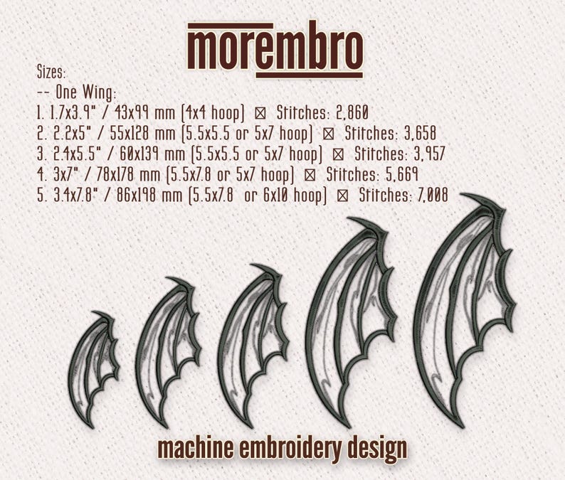 Embroidery Design: APPLIQUE Bat Wings Fantasy Style - Multiple Sizes ...