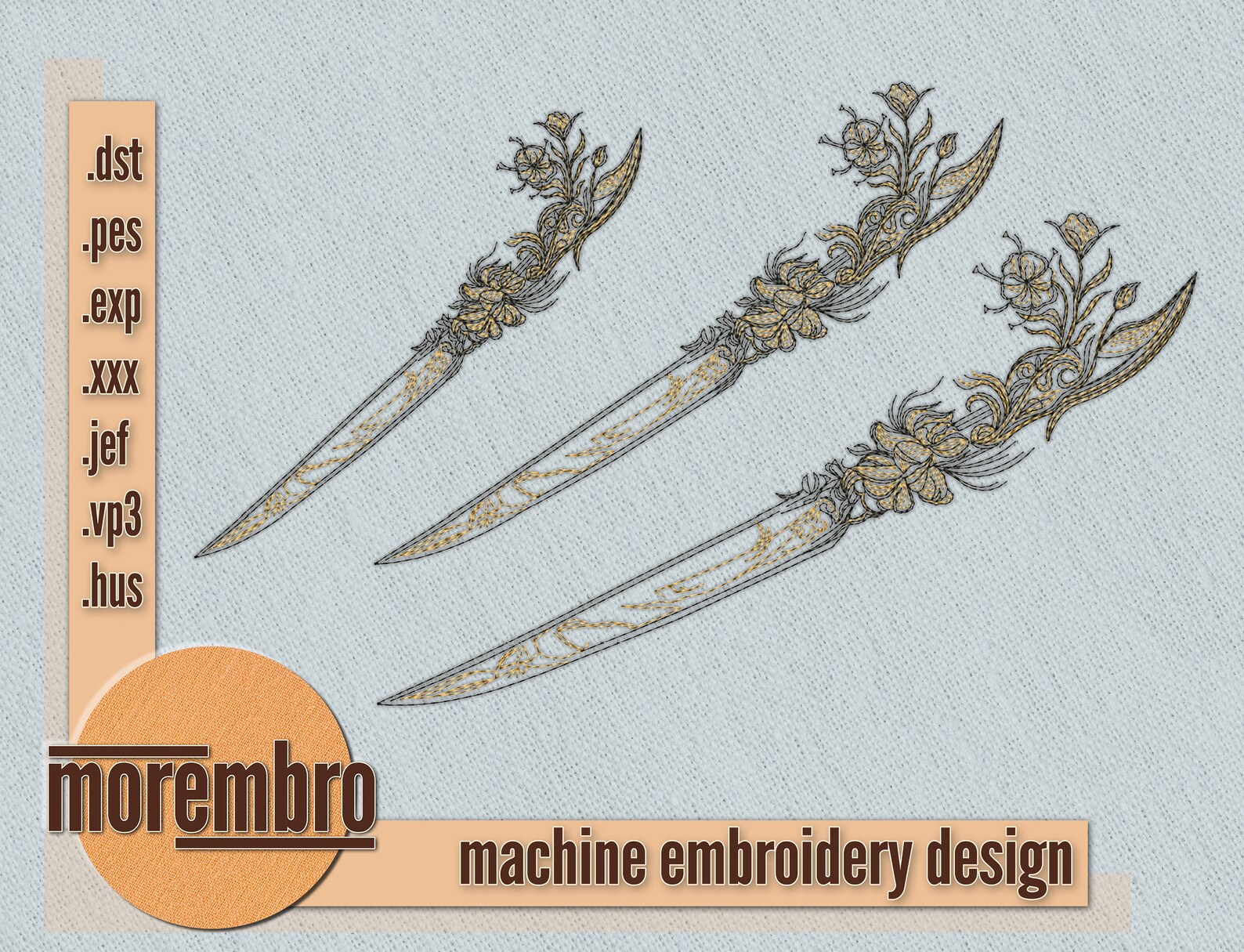 Embroidery Design: Elven Dagger Art Fantasy Style Golden Thread ...