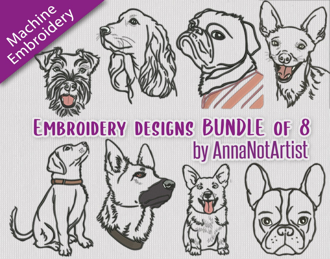Embroidery Design Bundle: 8 Dogs Different Breeds Silhouettes Style ...