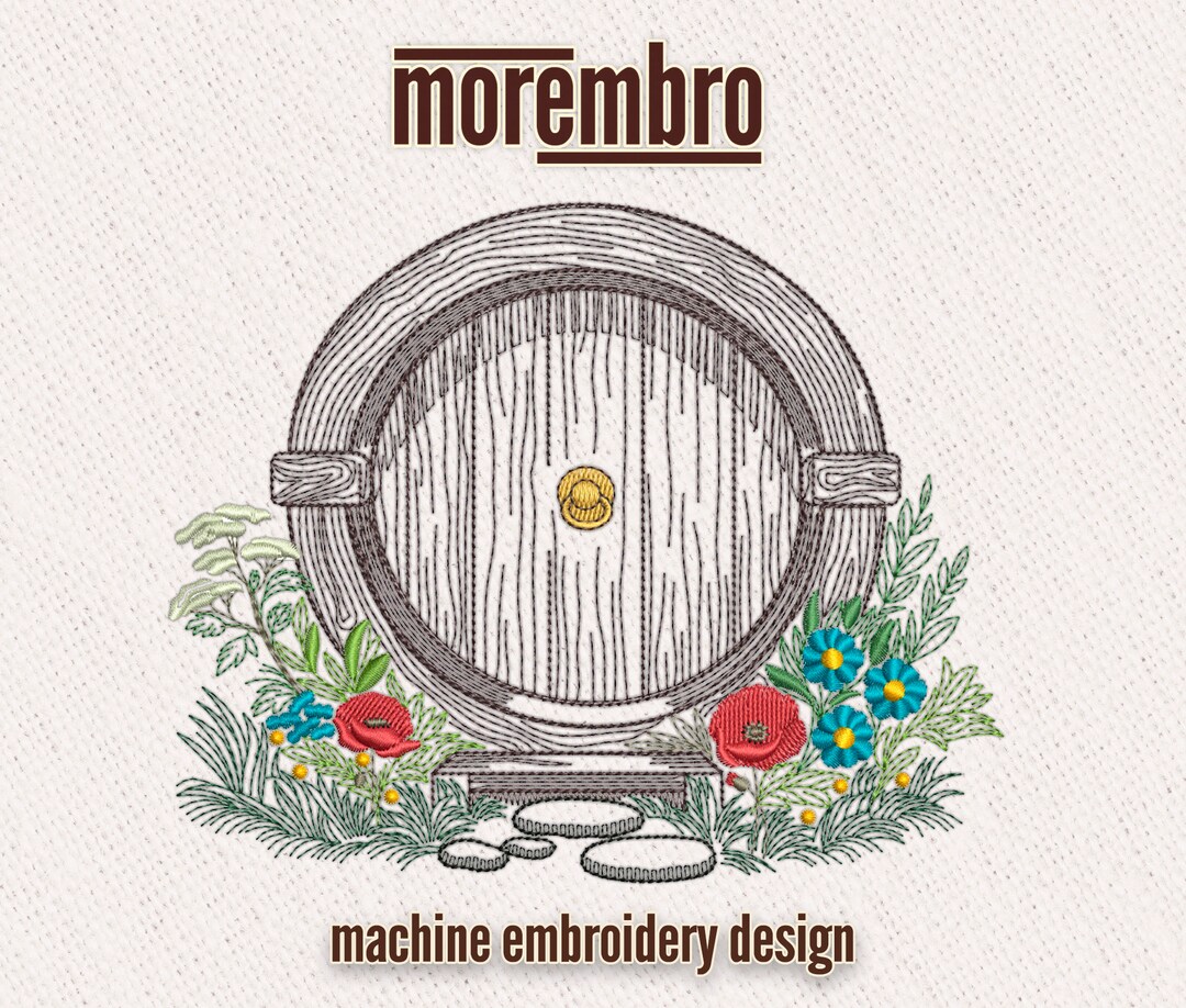 Embroidery Design: Lineart Fantasy Round Door With Grass and Flowers ...