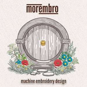 Embroidery Design: Lineart Fantasy Round Door With Grass and Flowers ...