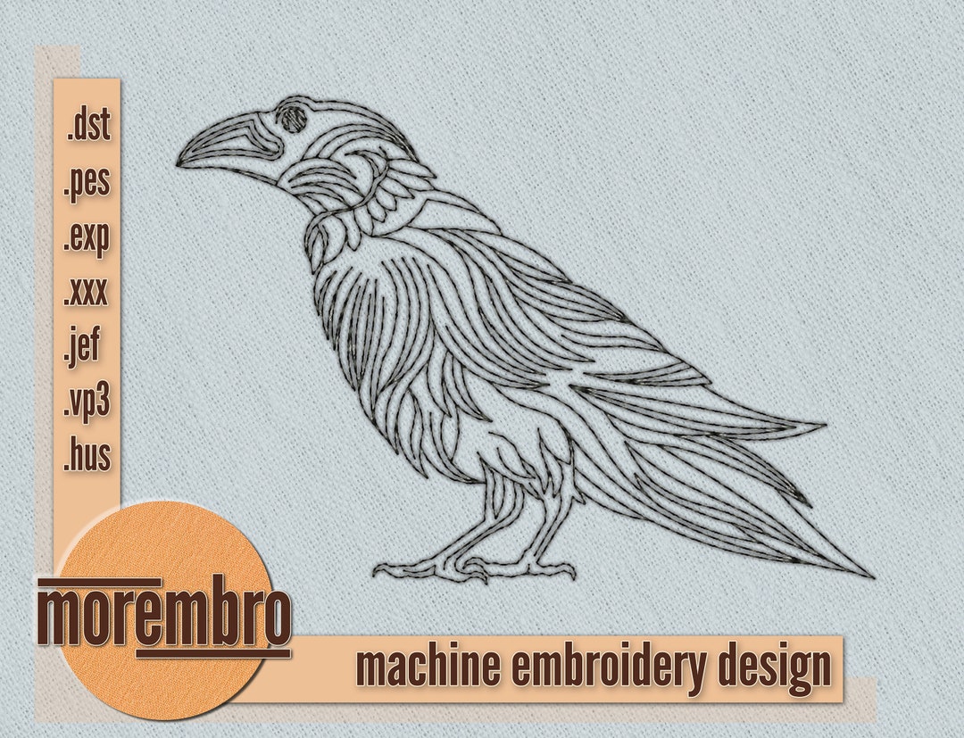 Embroidery Design: Black Raven Abstract Lines Lineart Run - Etsy
