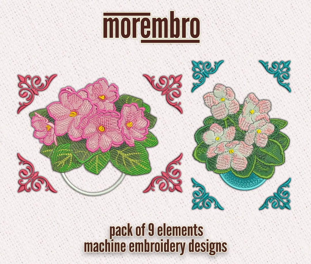 Embroidery Designs Pack: African Violets for 4x4 and 5x7 - Multiple ...
