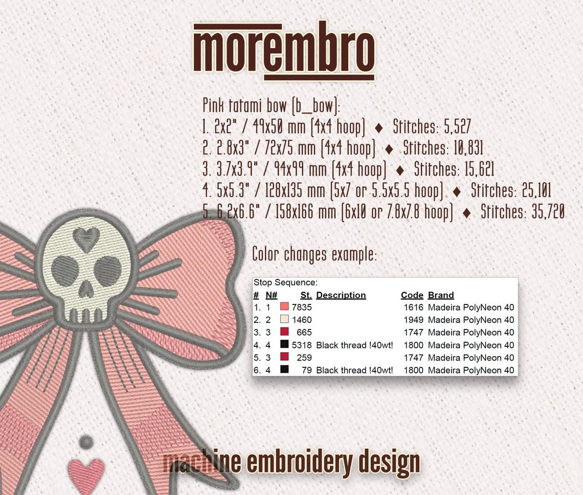 Embroidery Design: Bundle of Bows Wth Skulls, Applique and Full Stitch ...