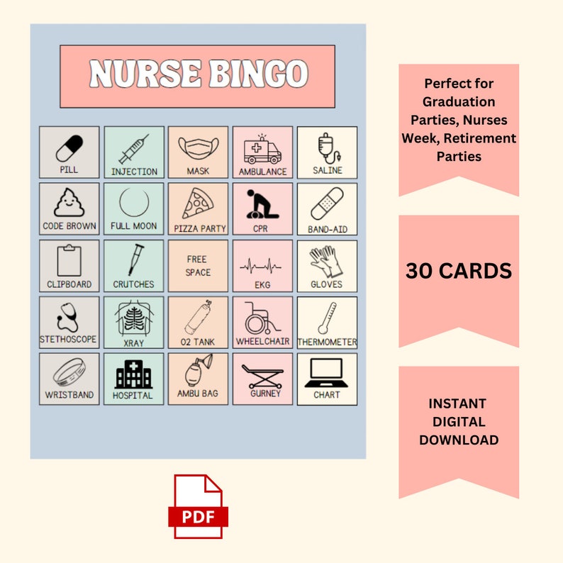 Nurse Bingo Game | Nurse Appreciation Week Activity | Graduation ...
