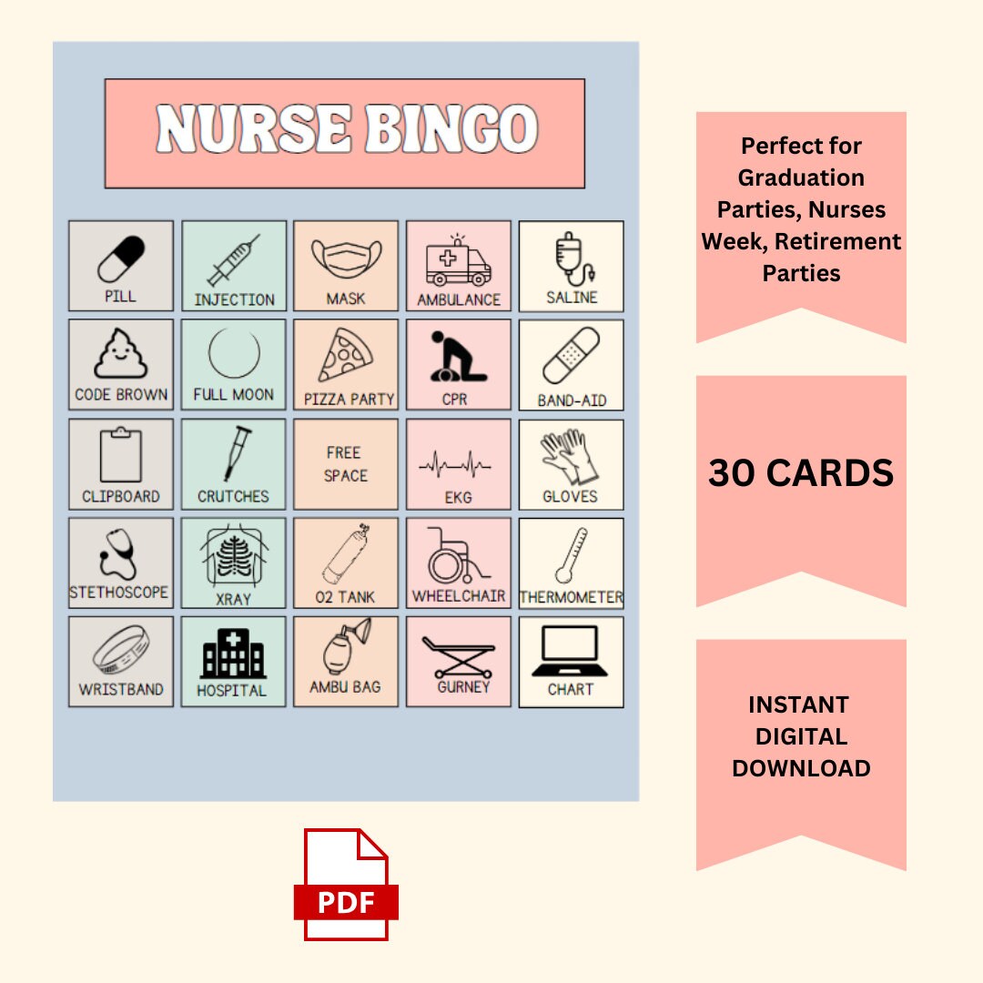 Nurse Bingo Game | Nurse Appreciation Week Activity | Graduation ...