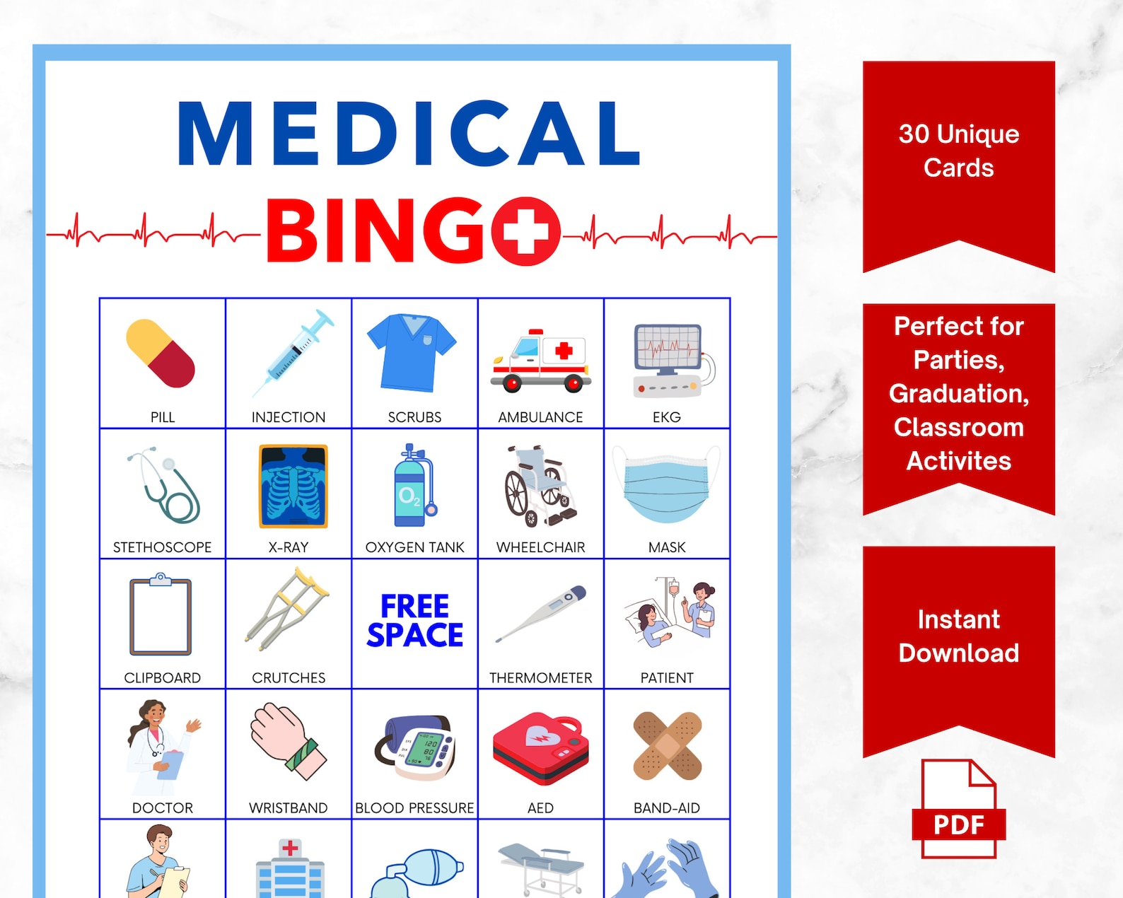 Medical Bingo Set of 30 Printable Cards for Doctor and Nurse Events ...