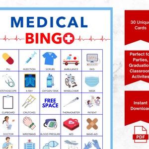 Medical Bingo - Set of 30 Printable Cards for Doctor and Nurse Events ...