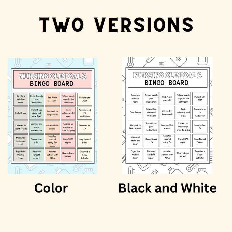 Nursing Clinicals Bingo Game: Student Nurse Learning Resource (digital ...