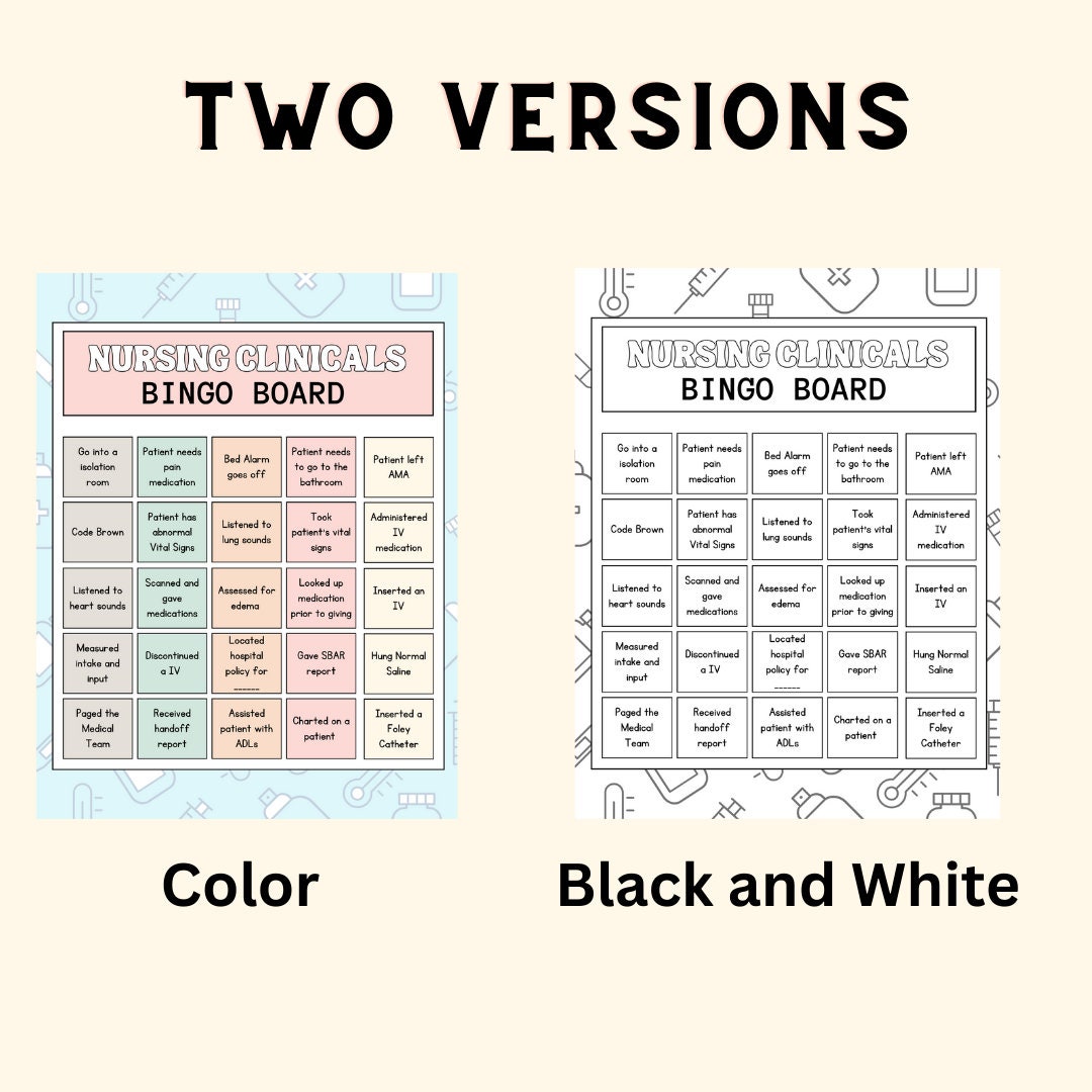 Nursing Clinicals Bingo Game: Student Nurse Learning Resource (digital ...