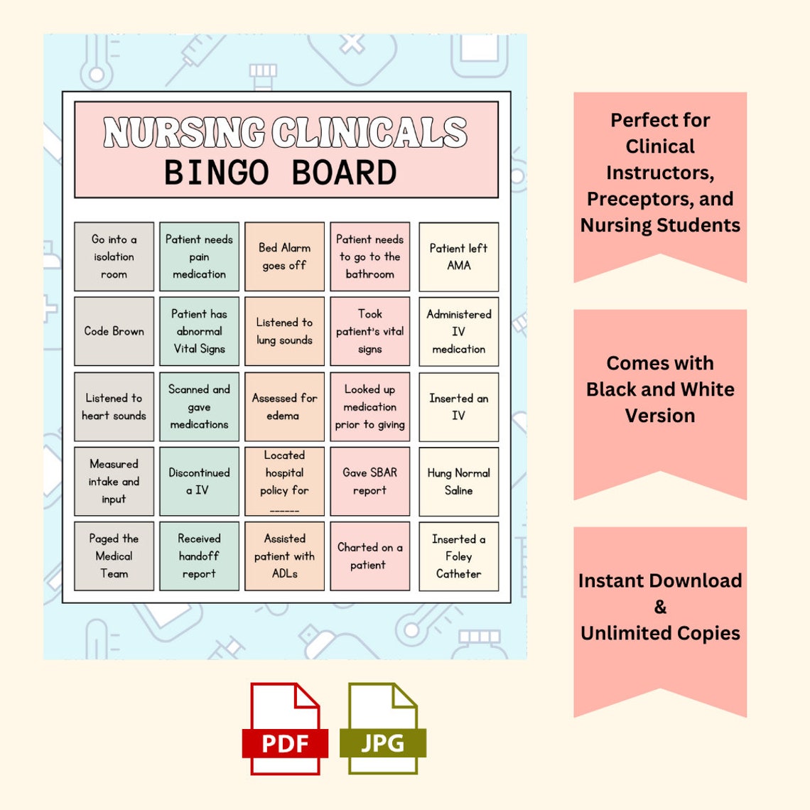 Nursing Clinicals Student Nurse BINGO Activity Instant Download for ...