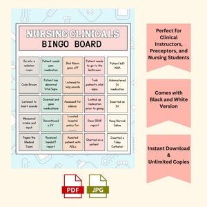 Nursing Clinicals Bingo Game: Student Nurse Learning Resource (digital ...