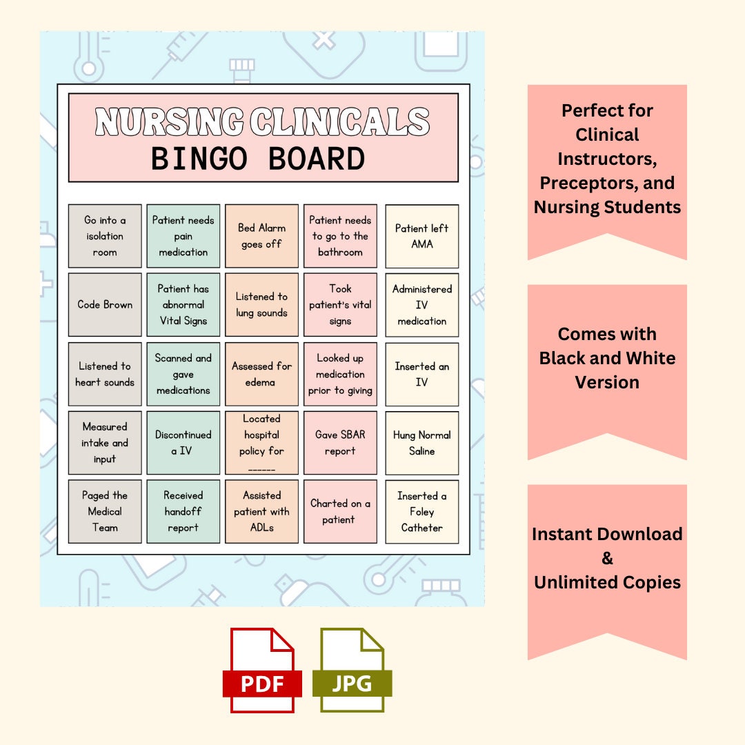 Nursing Clinicals Student Nurse BINGO Activity Instant Download for ...