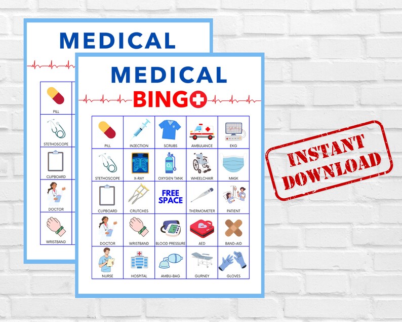 Medical Bingo Game: 30 Printable Cards, Nurse Graduation (PDF) - Etsy