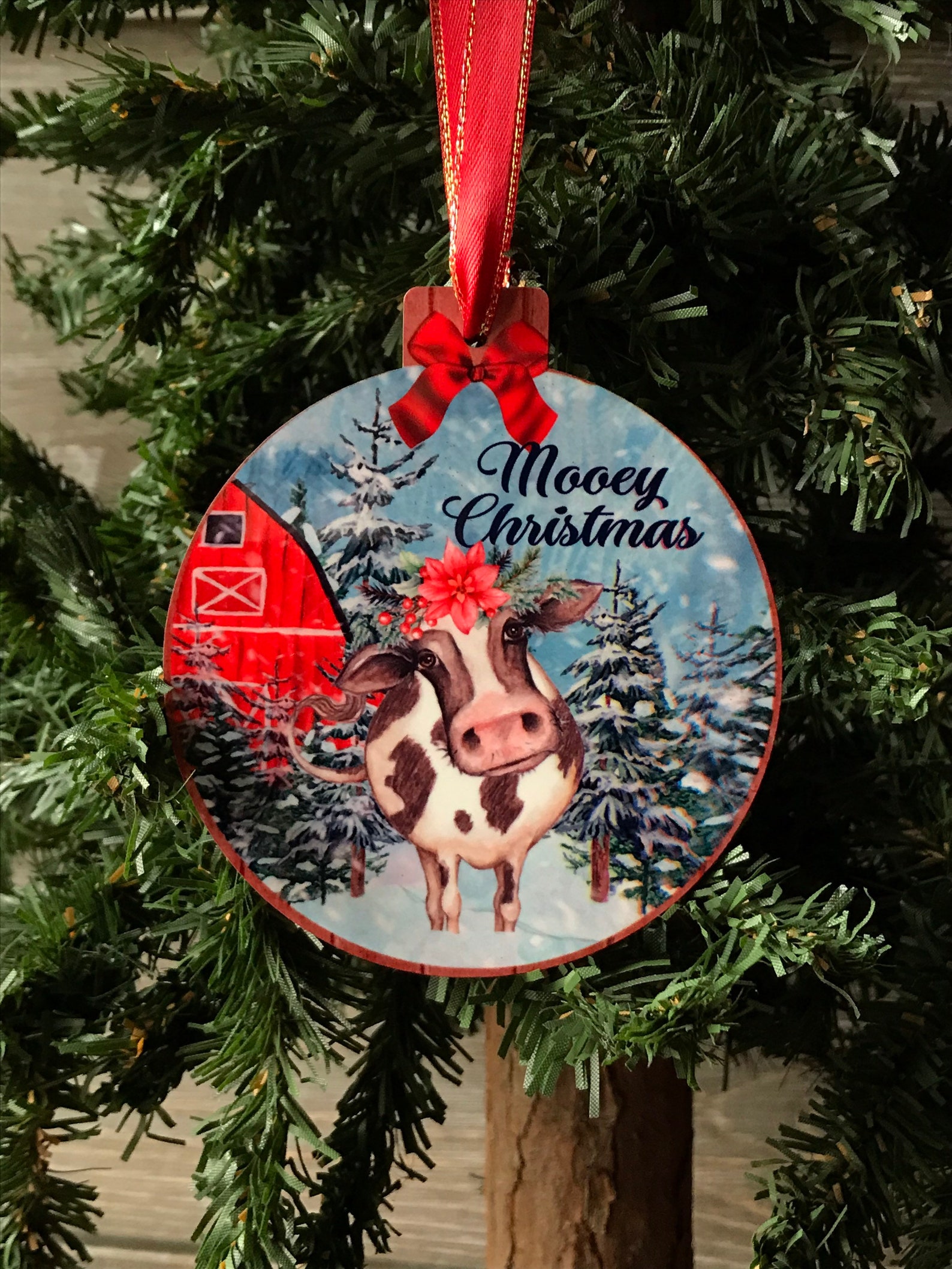 Cow CHRISTMAS Tree Ornament Country Farm Decor Snowy Red - Etsy