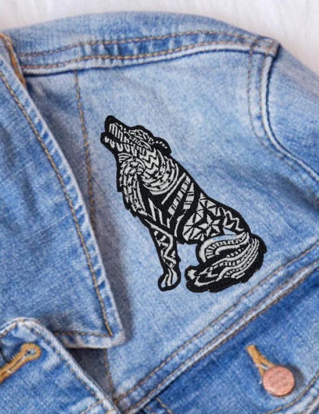 Wolf Patch, Iron on Patch, Black and White Wolf, Embroidery Sew on ...