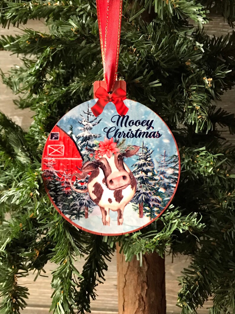 Cow CHRISTMAS Tree Ornament Country Farm Decor Snowy Red - Etsy