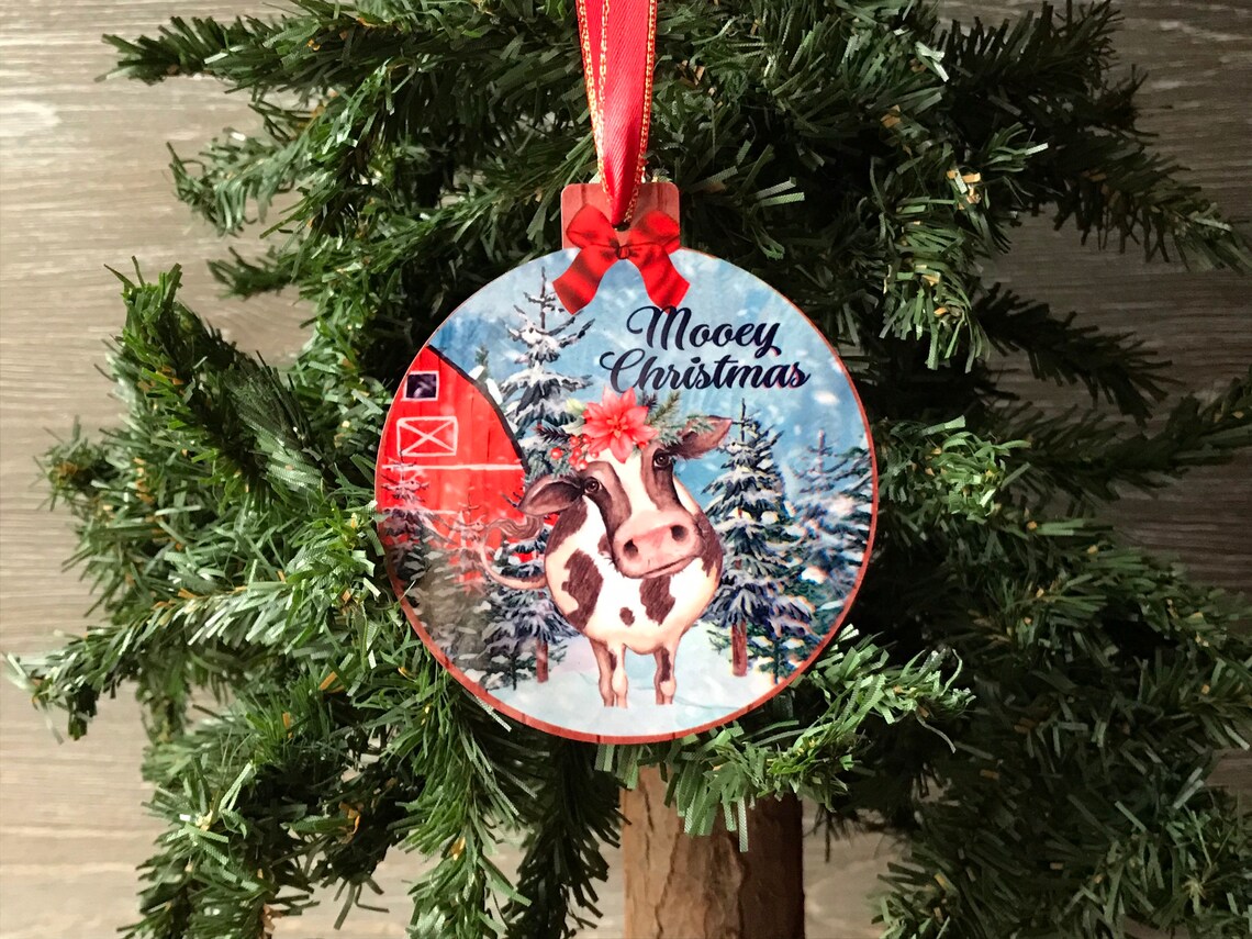 Cow CHRISTMAS Tree Ornament Country Farm Decor Snowy Red - Etsy