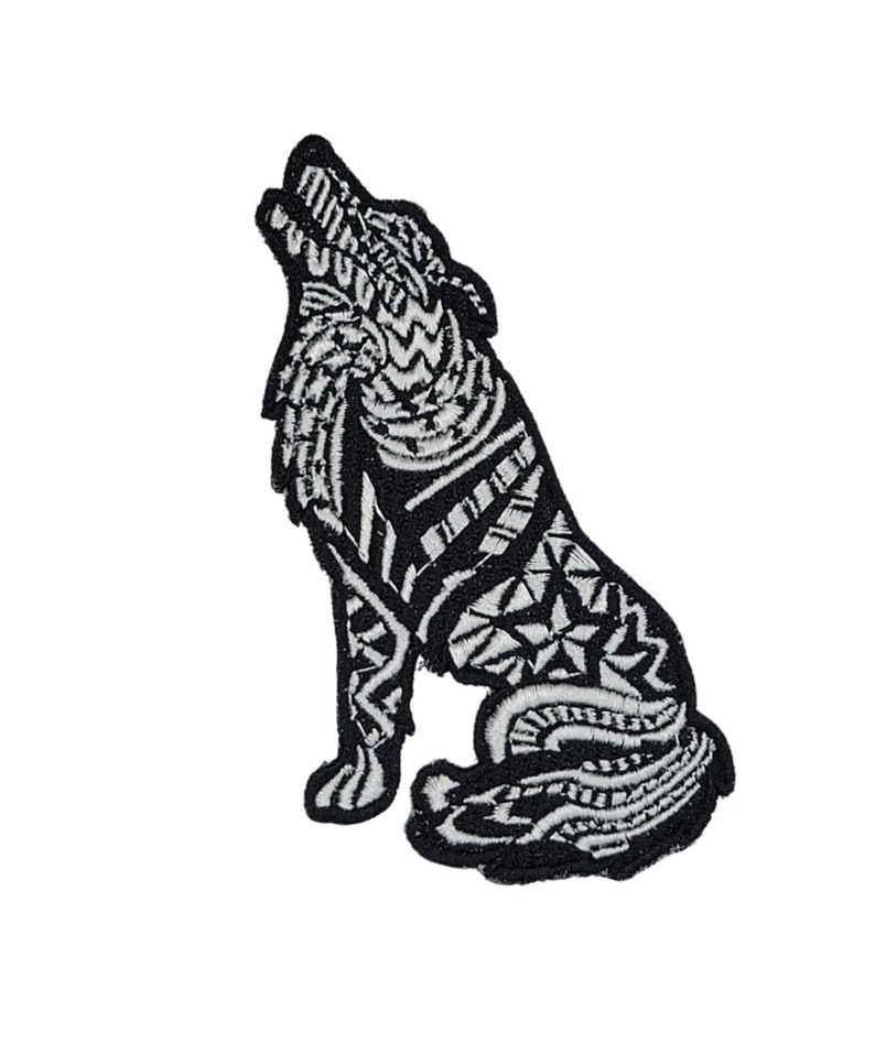 Wolf Patch, Iron on Patch, Black and White Wolf, Embroidery Sew on ...