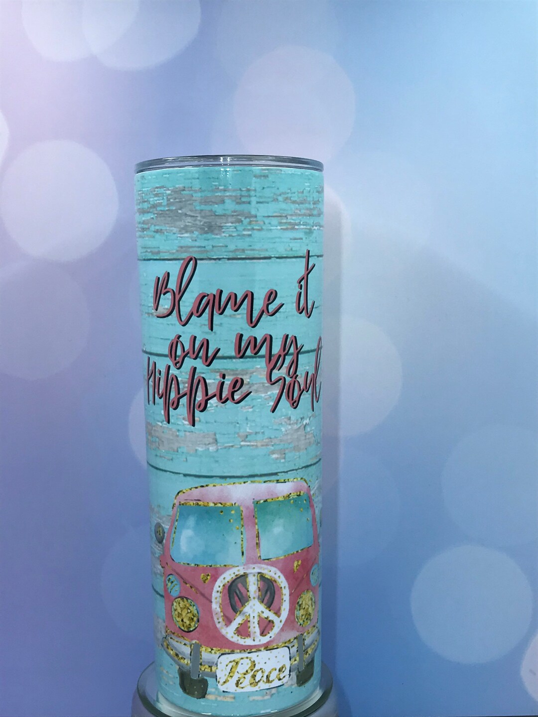 Hippie Soul, 20oz Skinny Tumbler, Bus Cup, Blue Drinkware, Peace Sign ...
