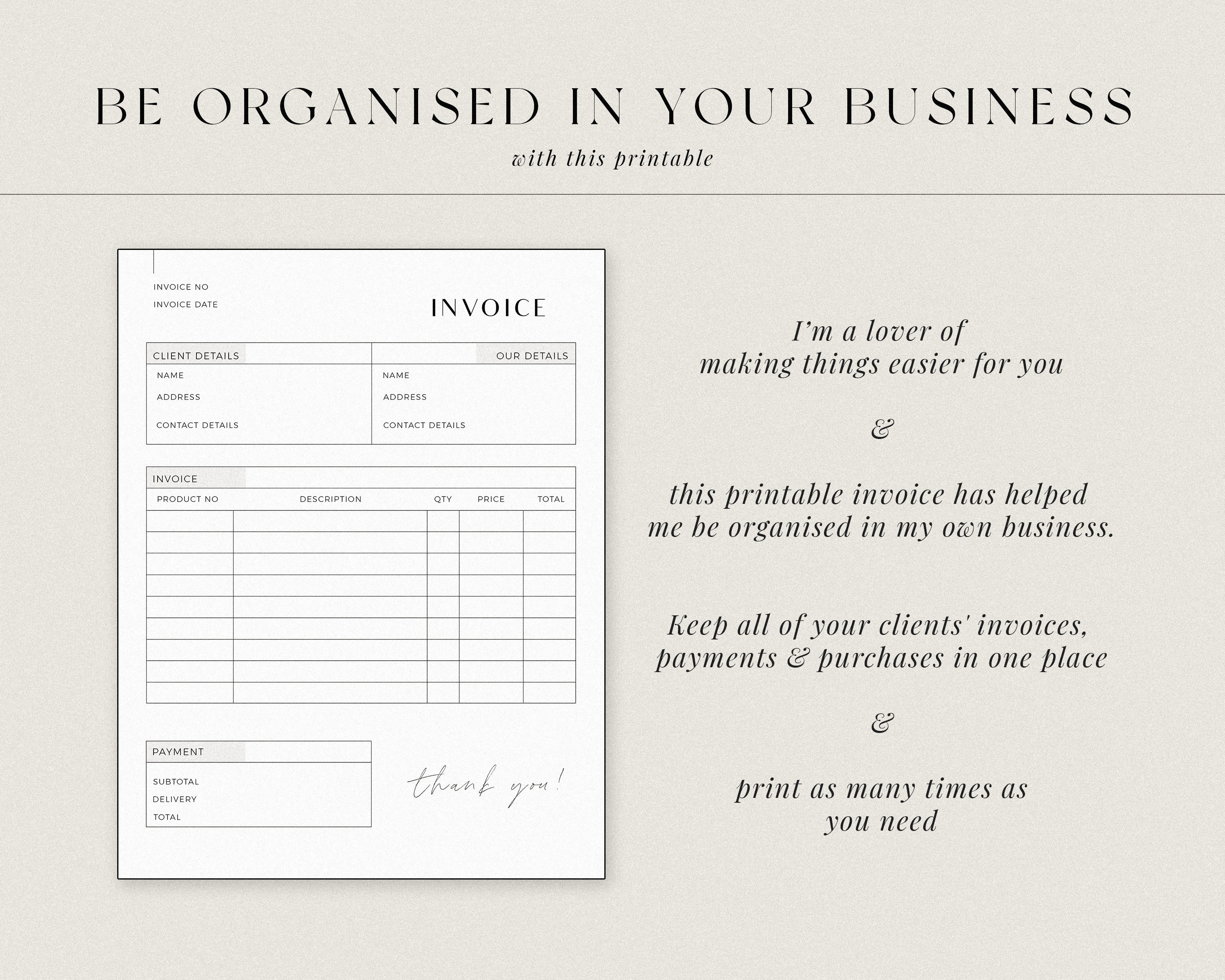 Printable Business Invoice Form: Minimalist Design (JPEG Download, 8 ...