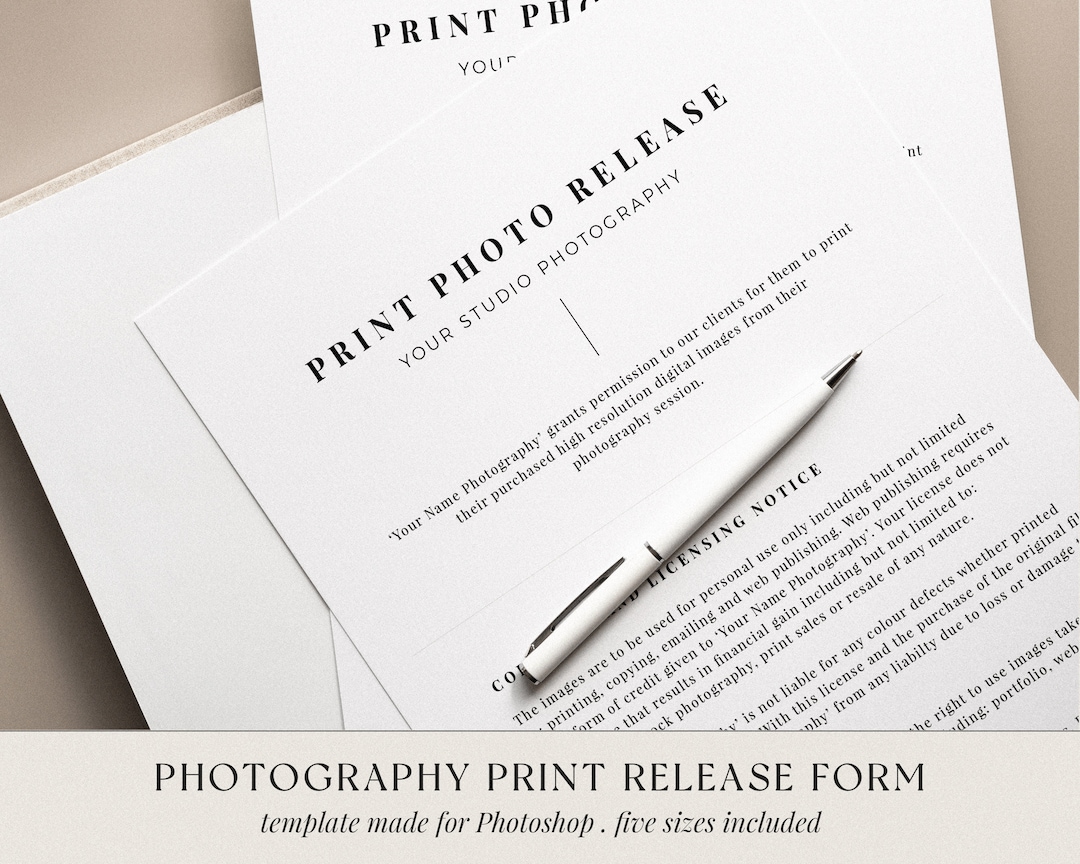 Photography Print Release Form, Photo Print Release Template, Release ...