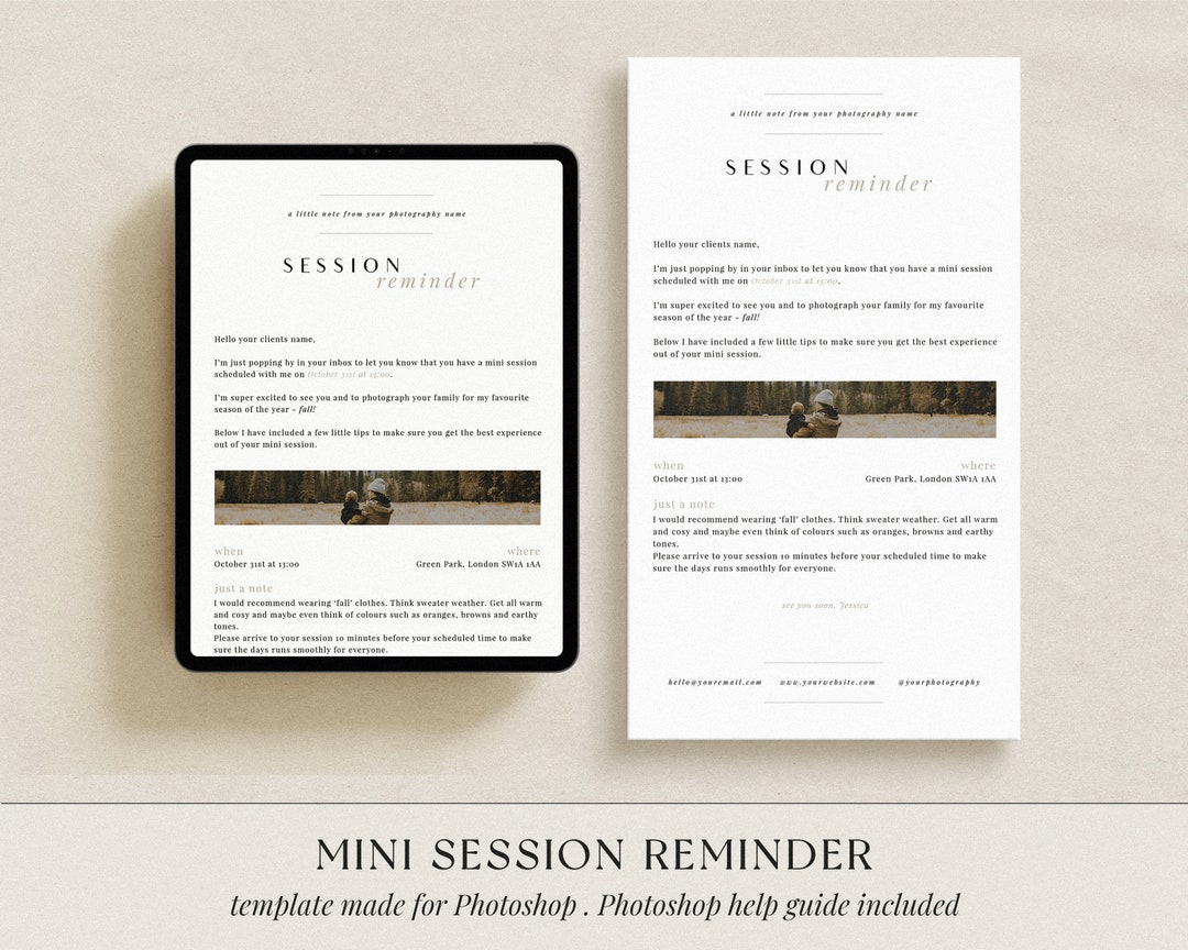 Mini Session Reminder, Photography Email Template, Email Marketing for ...