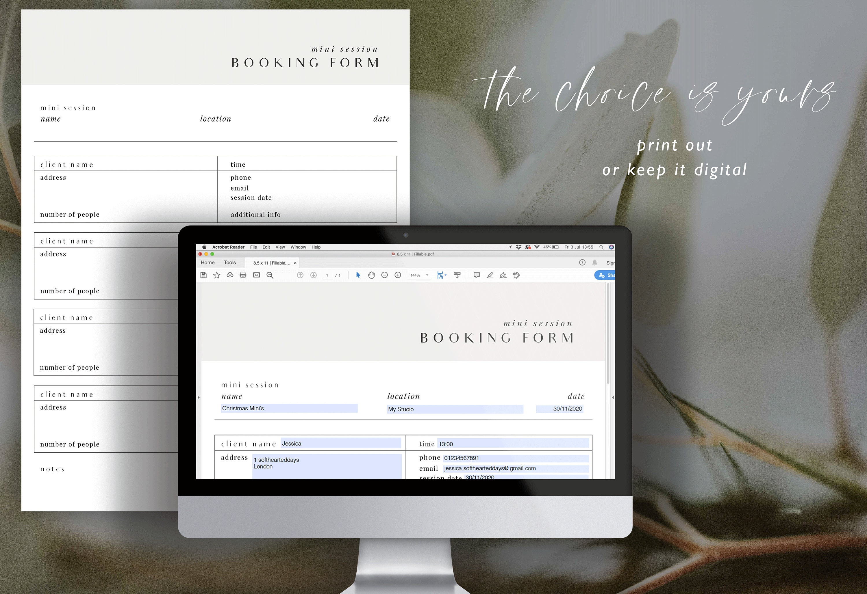 Mini Session Booking Form, Printable Photography Session Planner ...