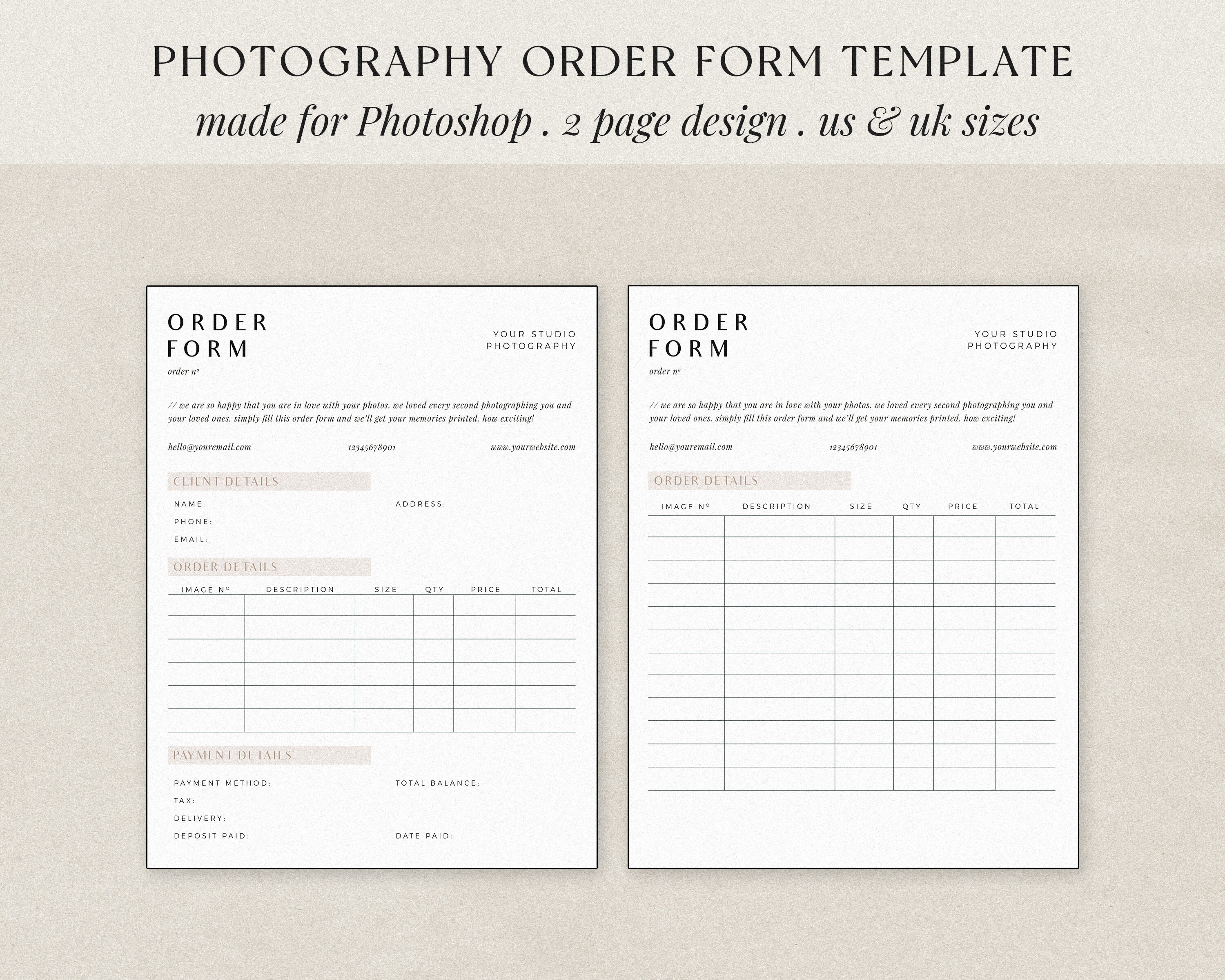 Photography Order Form Template Editable Photography Forms - Etsy