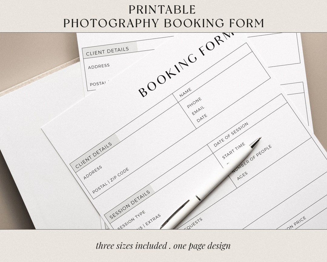 Photography Client Booking Form: Printable Studio Template (JPEG, A4/a5 ...