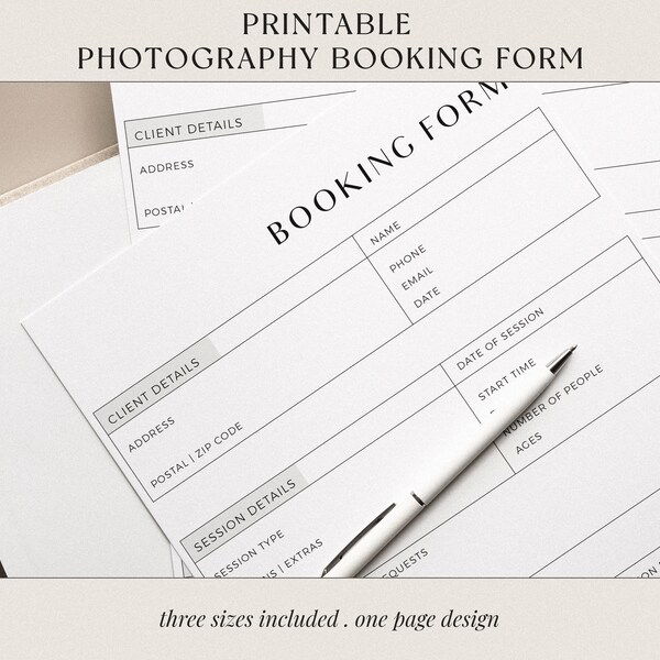 Photo Booking Form Template - Etsy