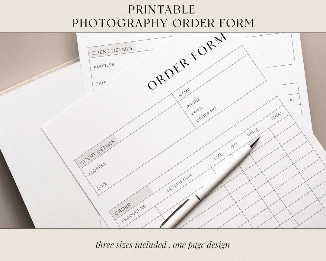 Small Business Order Form Printable, Minimalist Photography Form ...