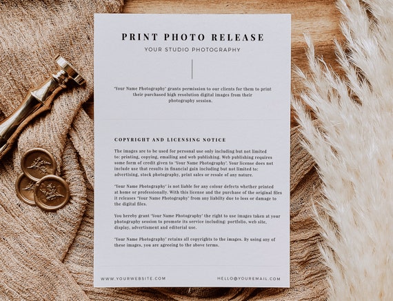 Photography Print Release Form Photo Print Release Template | Etsy