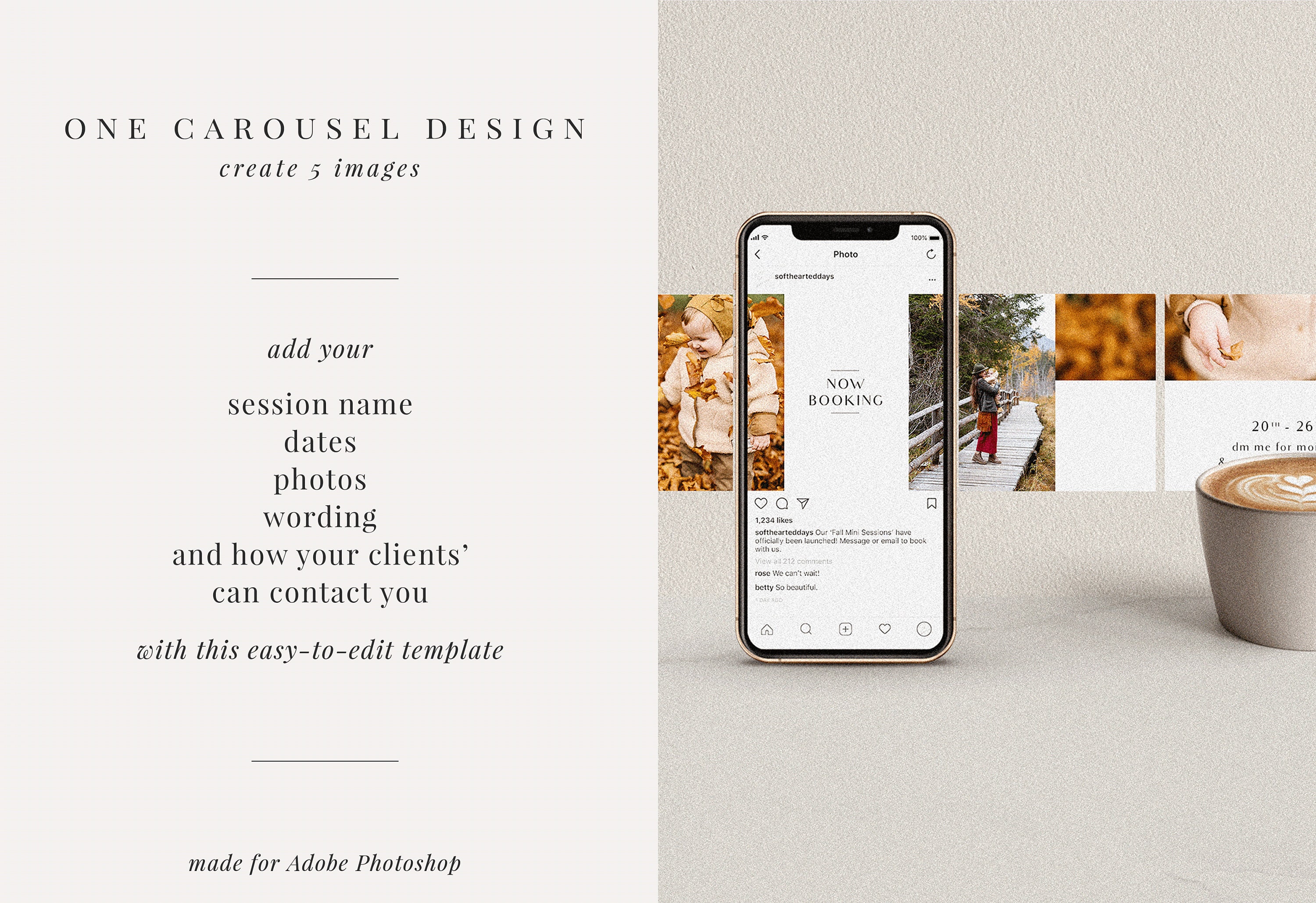 Minimalist Instagram Carousel Template for Photographers, Fall Mini ...