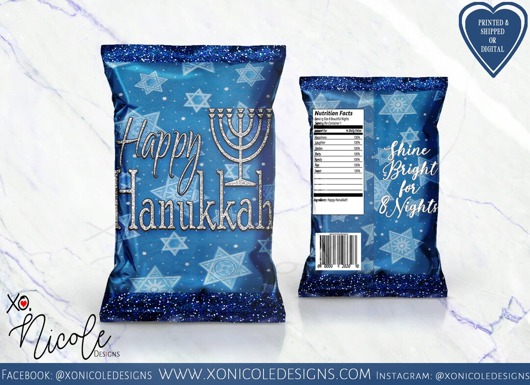 8 Nights of Hanukkah Favors - Hanukkah Chip Bags - Hanukkah Gift Bags ...