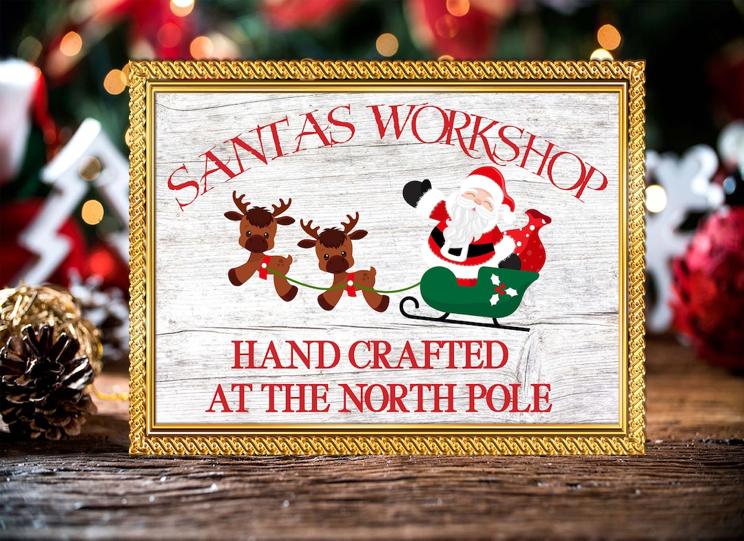 Santas Workshop Sign - Christmas Party - Santas Workshop Christmas Sign ...