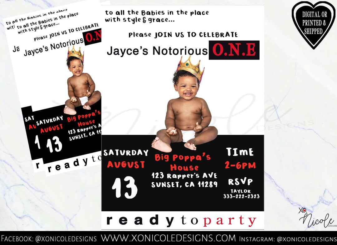 Notorious One Party Invitation - Biggie Birthday Invitation - Big One ...