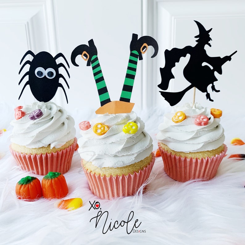 Halloween Cupcake Toppers Witch Cupcake Toppers Spider - Etsy