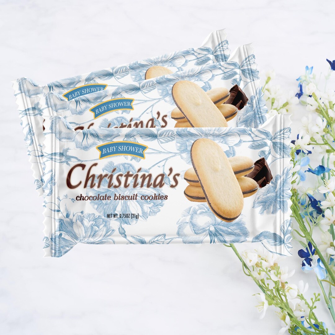 Toile De Jouy Favors - French Toile Cookies - Blue Floral Cookie Packs ...