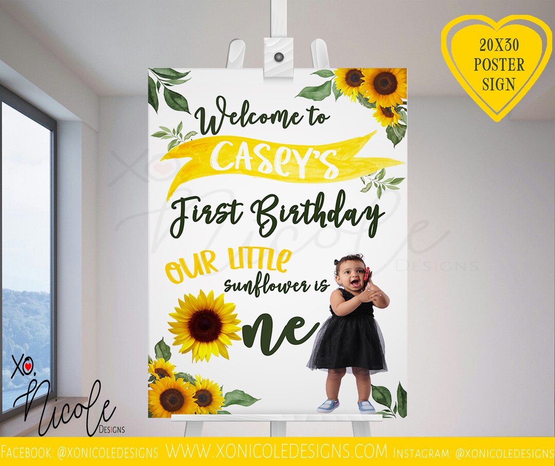 Sunflower Birthday Welcome Sign - Poster - Welcome Sign - Sunflower ...