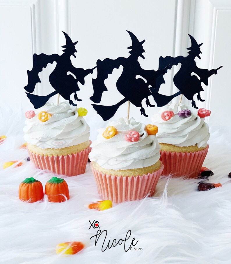 Halloween Cupcake Toppers Witch Cupcake Toppers Spider - Etsy