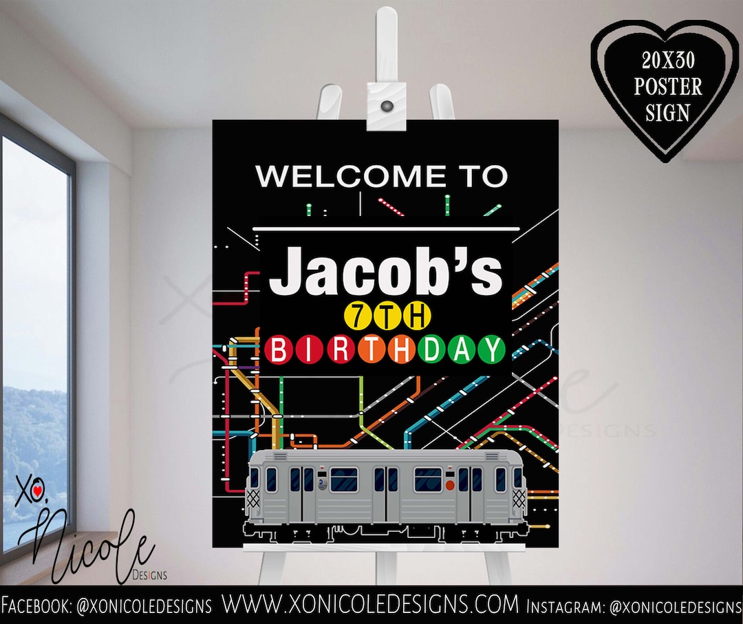 Subway Birthday Welcome Sign - Poster - Welcome Sign - Subway Party ...