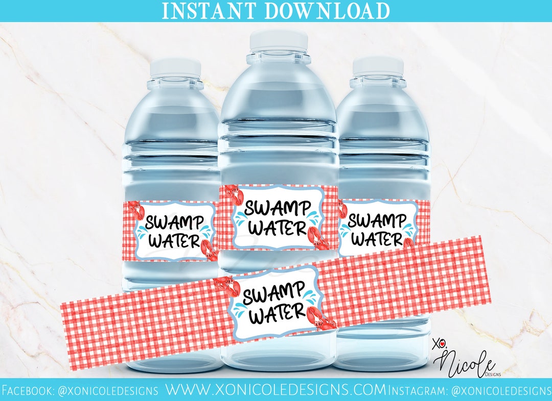 Crawfish Theme Water Bottle Labels - Swamp Water Bottles - Seafood Boil ...