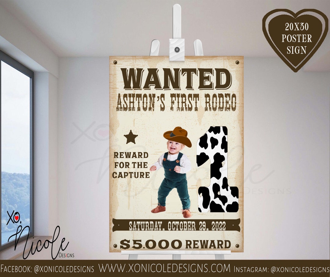 Rodeo Cowboy Birthday Welcome Sign - Poster - Welcome Sign - Wanted ...