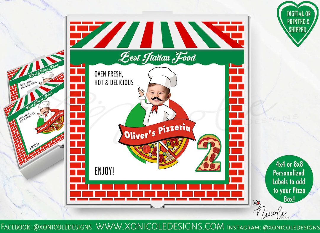 Italian Pizza Box Labels - Pizza Theme - Italian Birthday Favors ...