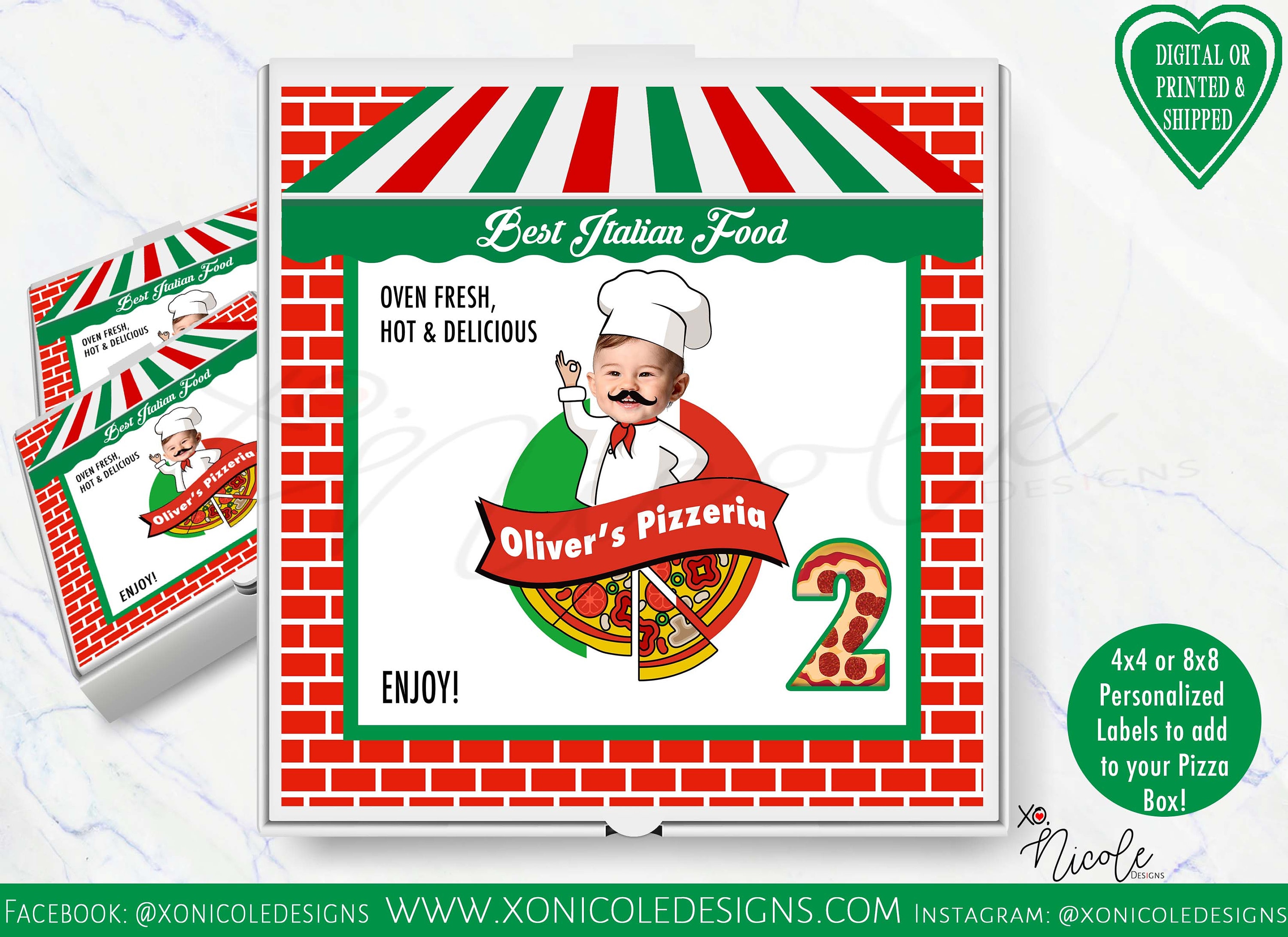 Italian Pizza Box Labels - Pizza Theme - Italian Birthday Favors ...