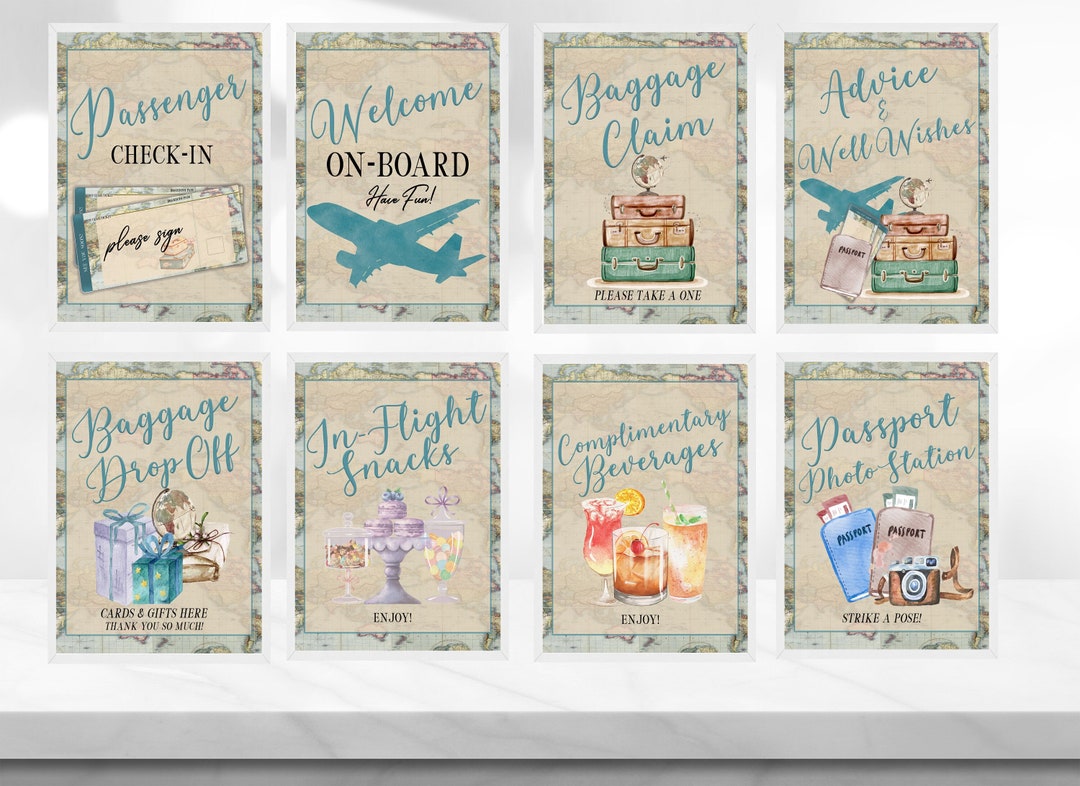 Adventure Awaits Table Signs - Airplane Baby Shower Wedding Birthday ...