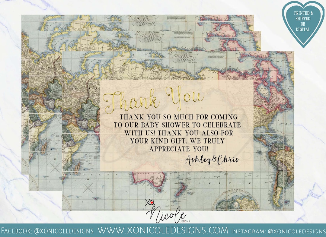 World Map Thank You Cards - Adventure Awaits Thank You Cards - World ...