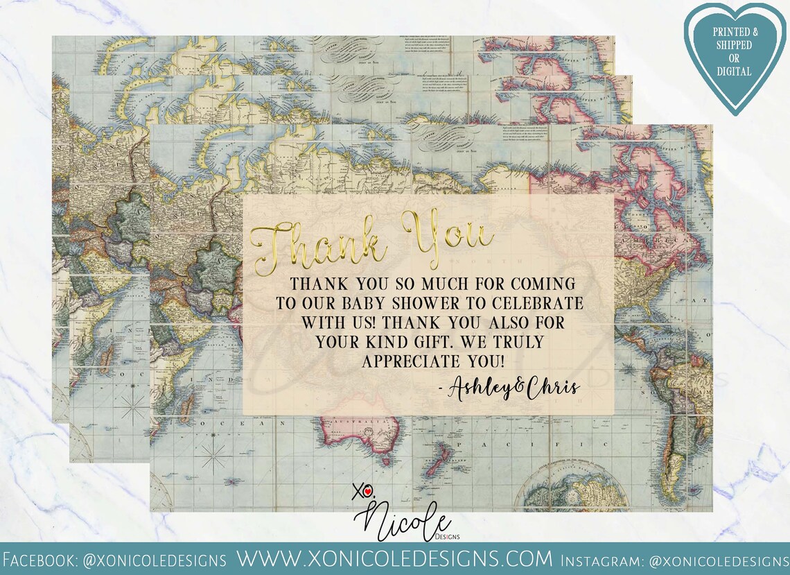 World Map Thank You Cards - Adventure Awaits Thank You Cards - World ...